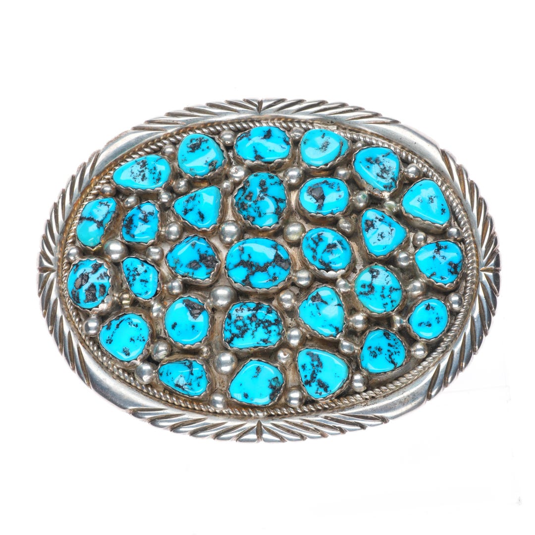 Big/heavy Ronnie Hurley Navajo Sterling Silver Turquoise Cluster Belt ...