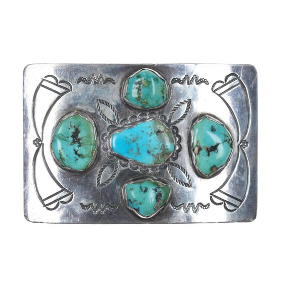 40's-50's Native American silver belt buckle with tur… - Gem