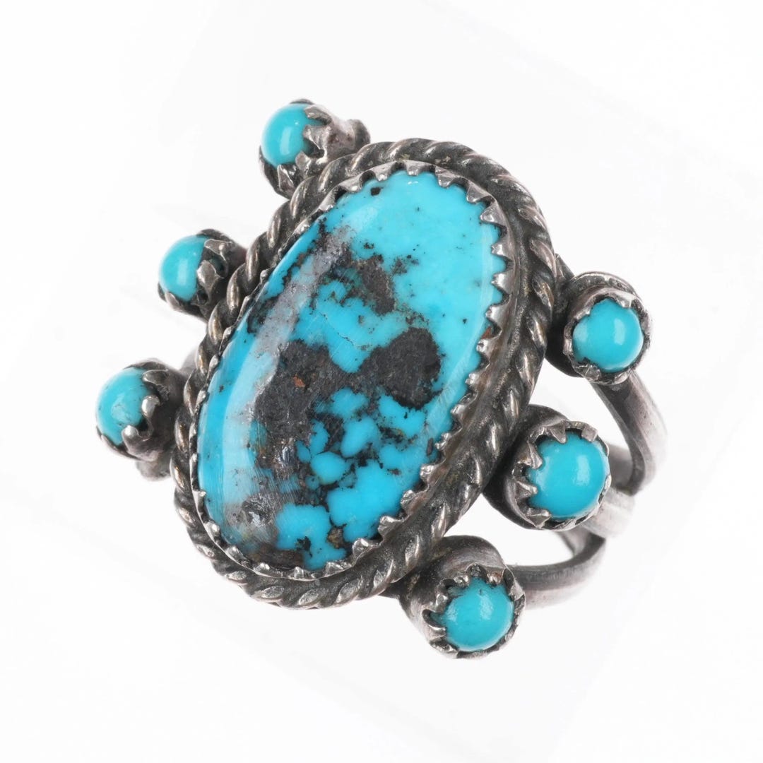 Sz4.5 Vintage Navajo Sterling Silver Snake Eye Turquoise Ring Nice ...