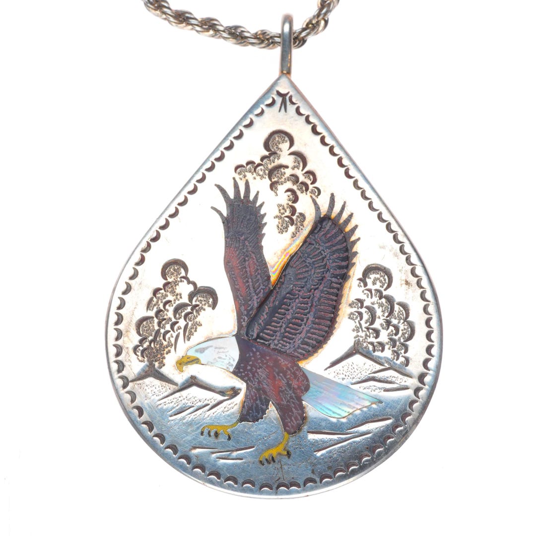 Henry & Linda Barber Navajo Big Vintage Sterling Silver American Eagle ...