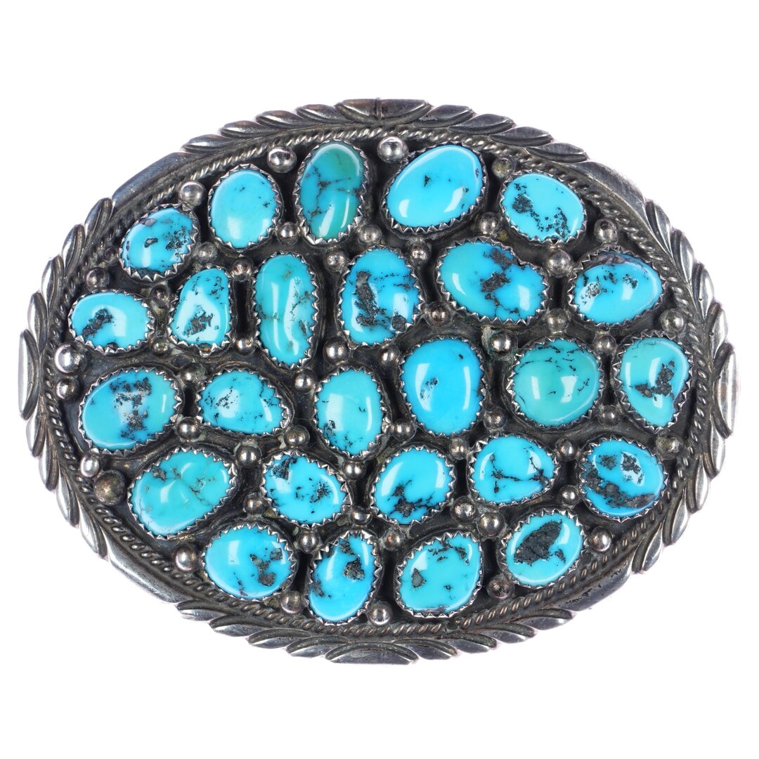 70's-80's JS Navajo Sterling Turquoise Cluster Belt Buckle - Etsy