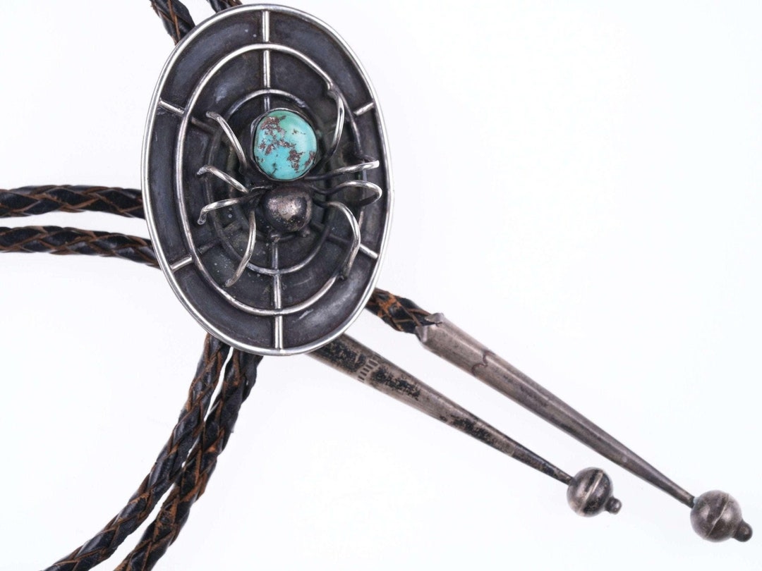 C1950's Native American Spider/web Silver and Turquoise C-31 Bolo Tie ...