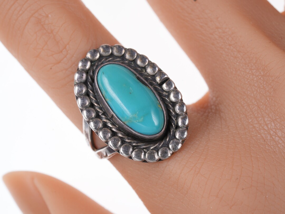 Sz7.5 C1940's-50's Native American Sterling/turquoise Ring - Etsy