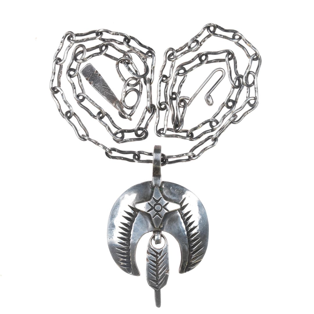 Chief Wolf Robe Hunt Acoma 1905-1977 Silver Necklace With Pendant - Etsy
