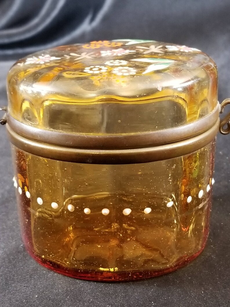 Amber Enameled Glass Cylindrical Hinged Dresser Box C.1890 - Etsy