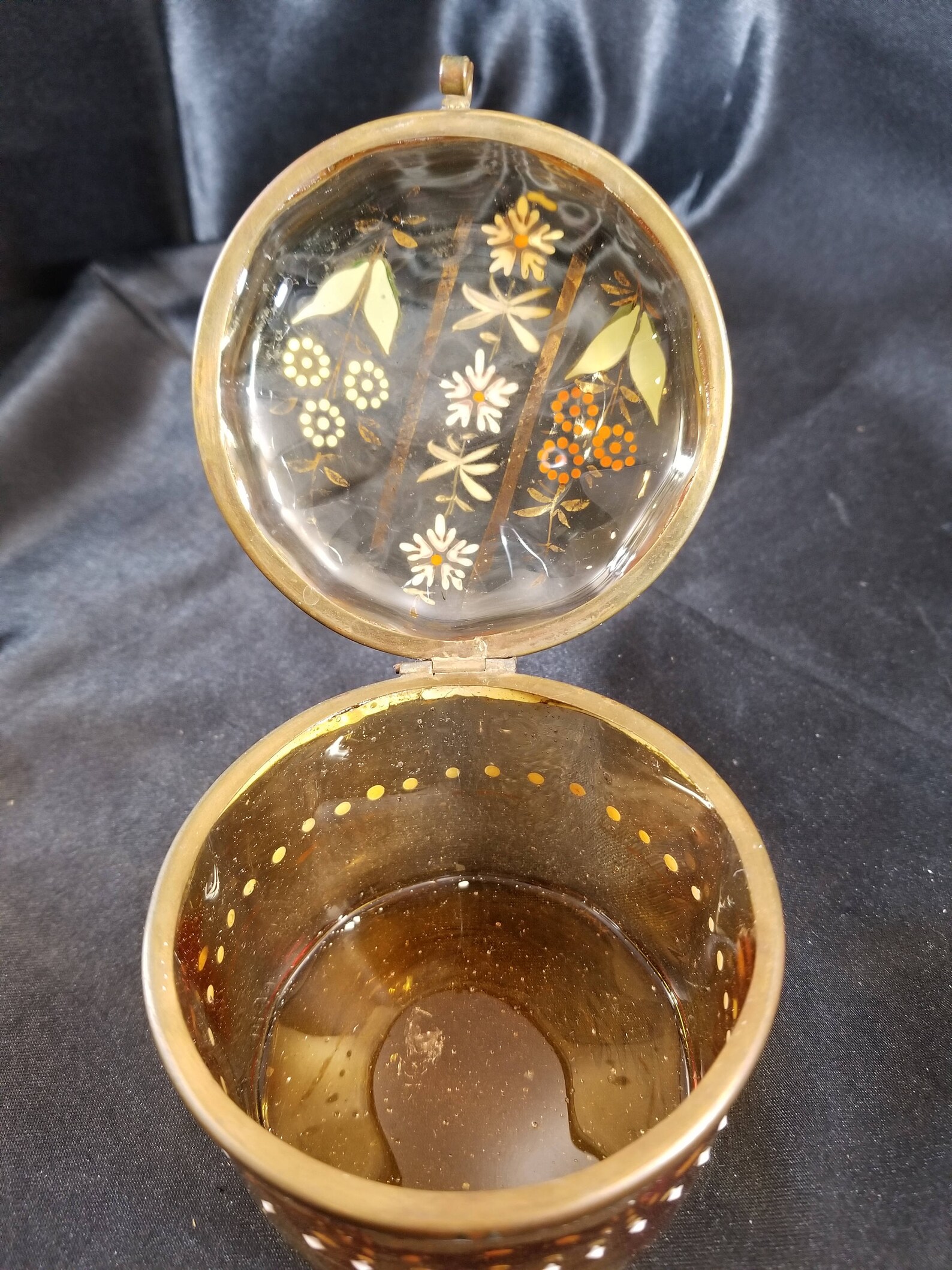 Amber Enameled Glass Cylindrical Hinged Dresser Box C.1890 | Etsy