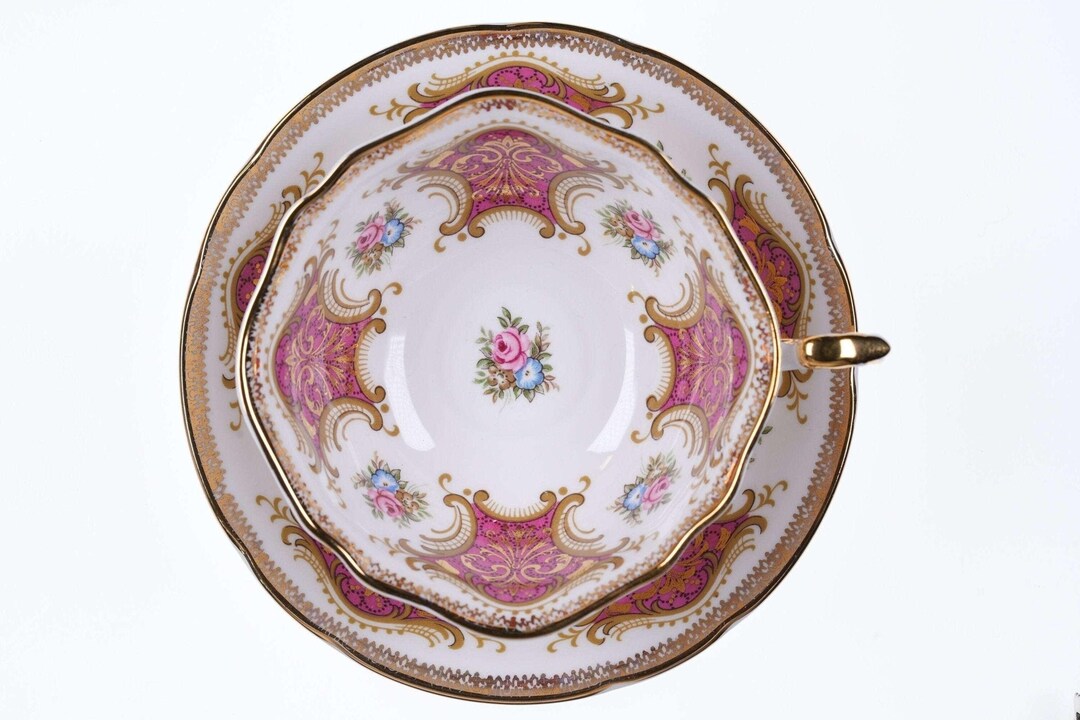 Vintage Paragon Teacup and Saucer Pink Roses Blue Flowers - Etsy