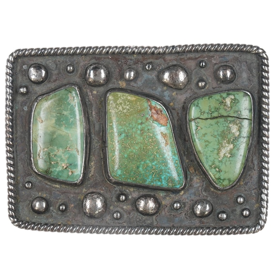 Large Native American silver belt buckle with turquoi… - Gem