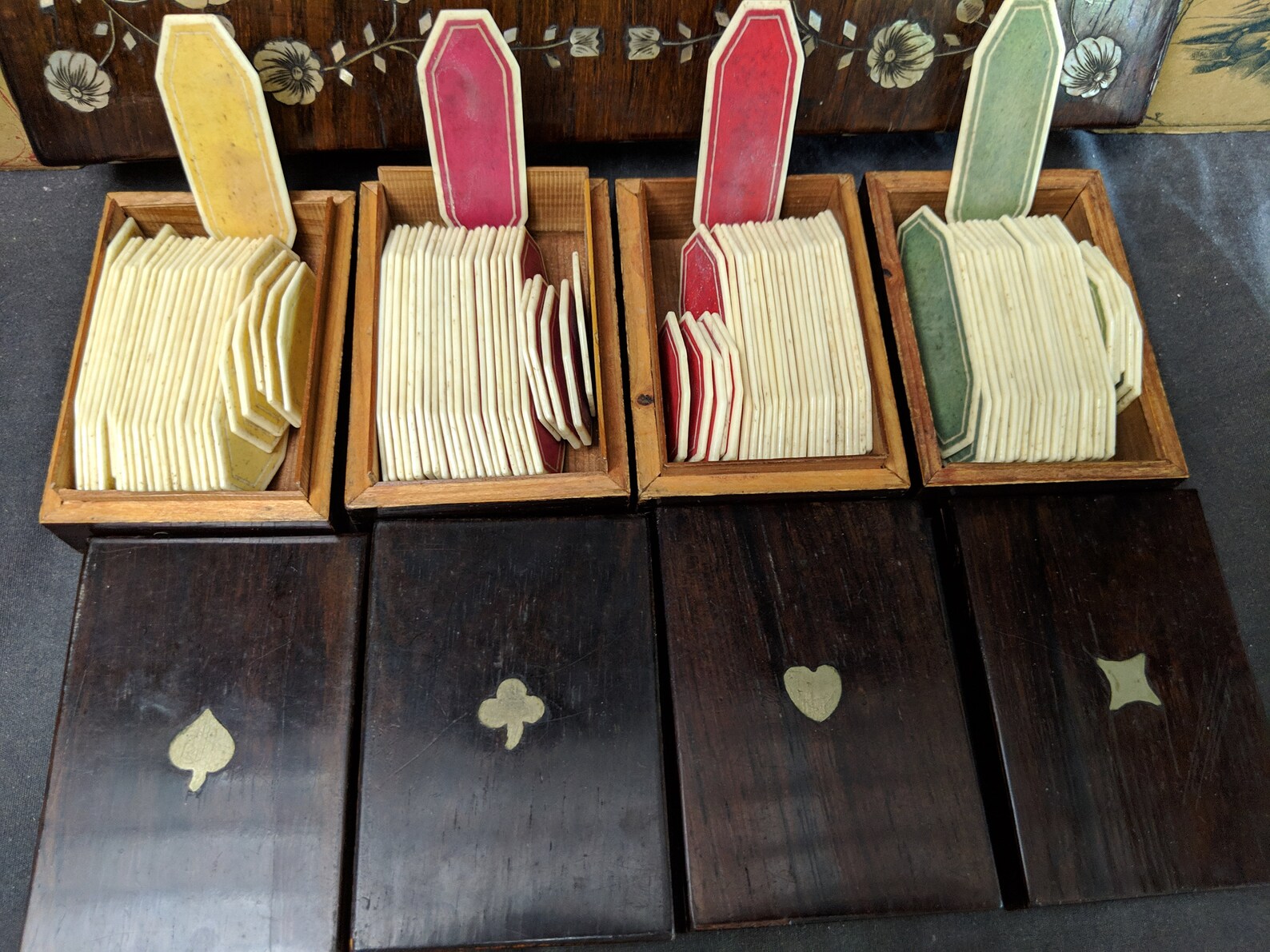 Antique Gambling Whist Set in Mother of Pearl Marquetry Box | Etsy