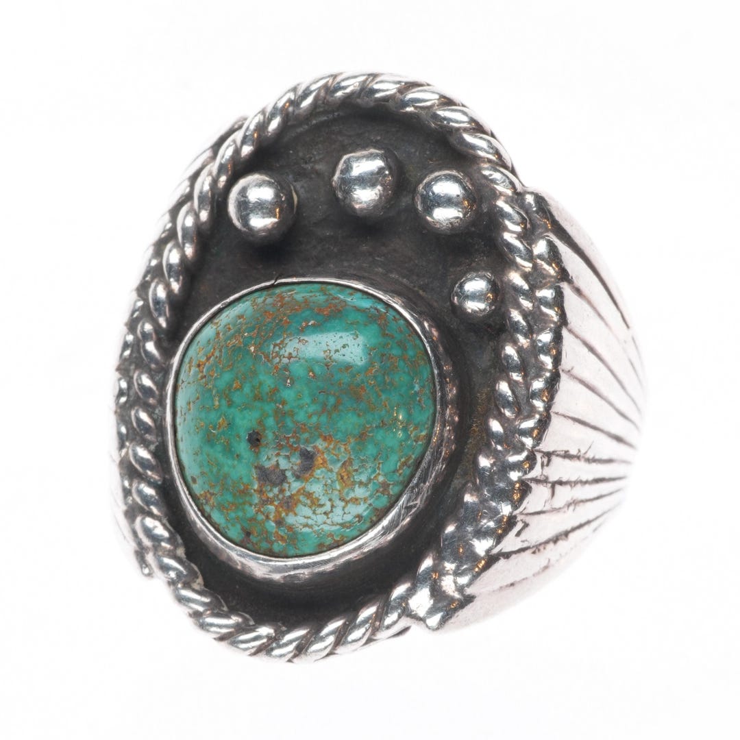 Sz10.5 Vintage Navajo Sterling Silver Green Spiderweb Turquoise Size 10 ...