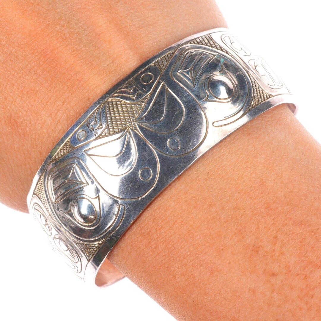 7" Doug Chilton Tlingit Northwest Coast Carved Sterling Silver Cuff ...