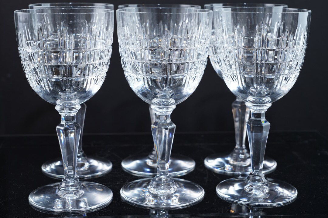 6 French Baccarat Turin Claret Wine Stems in Original Box more ...