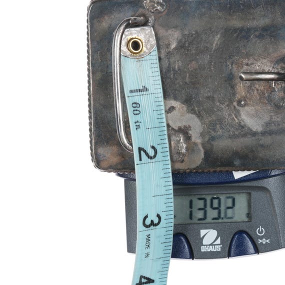 Large Native American silver belt buckle with turquoi… - Gem