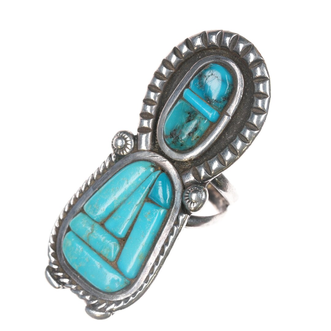 Sz8 Vintage Native American Cobblestone Turquoise Silver Kachina Form ...