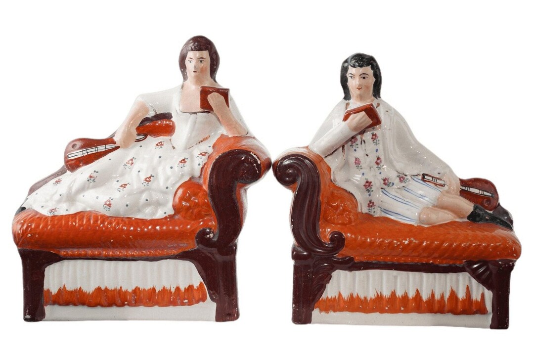 Antique Staffordshire Bookends Man and Woman Reclining on Sofa - Etsy
