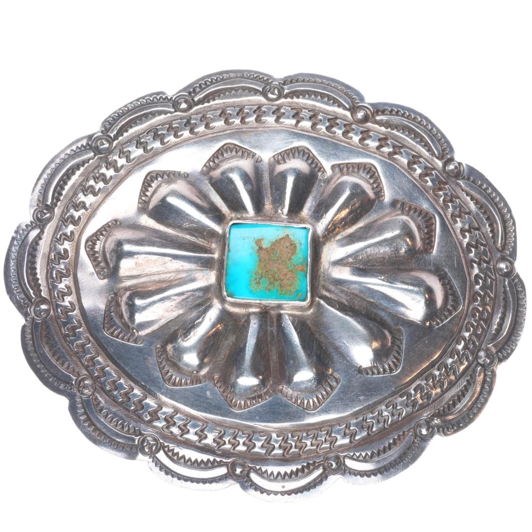 1940's Vintage Navajo Sterling Silver Turquoise Concho Pin/brooch W ...