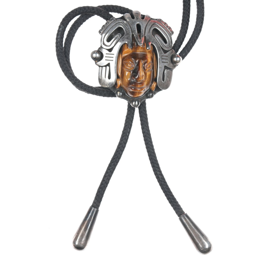 Large Vintage Taxco Sterling Carved Cat's Eye Pre-columbian-modernist ...