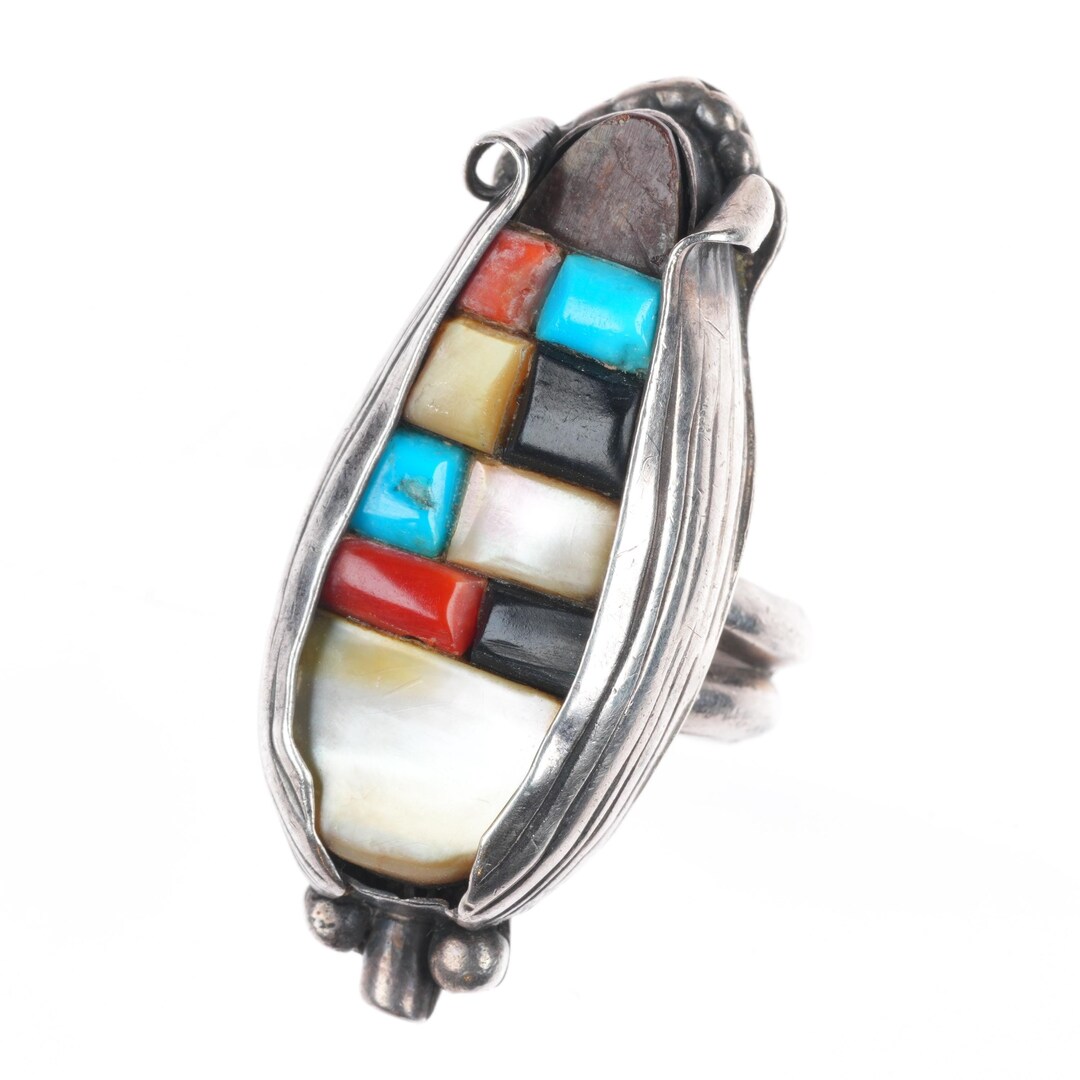 Sz6 Vintage Native American Sterling Silver Cobblestone Corn Row Ring ...