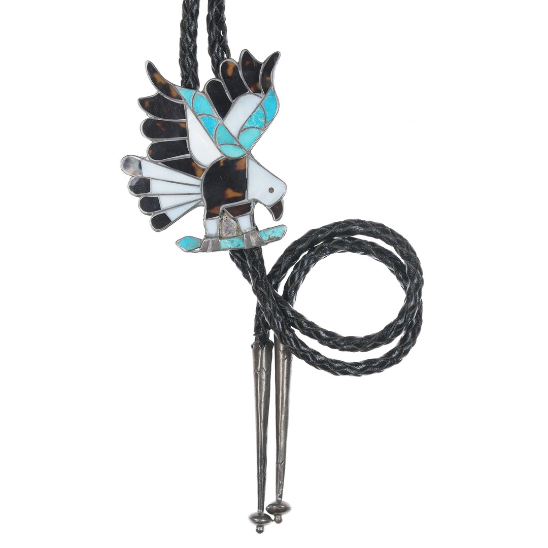 C1950's Zuni Eagle Multi-stone Channel Inlay Sterling Bolo Tie - Etsy