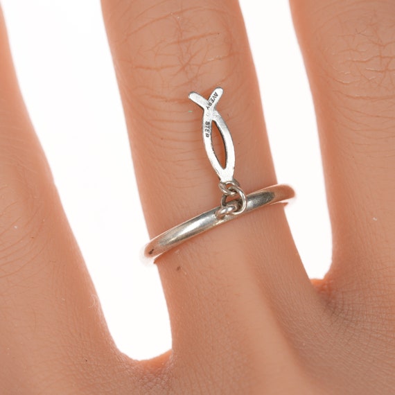 sz9 Retired James Avery Ichthus fish dangle charm ring - Gem
