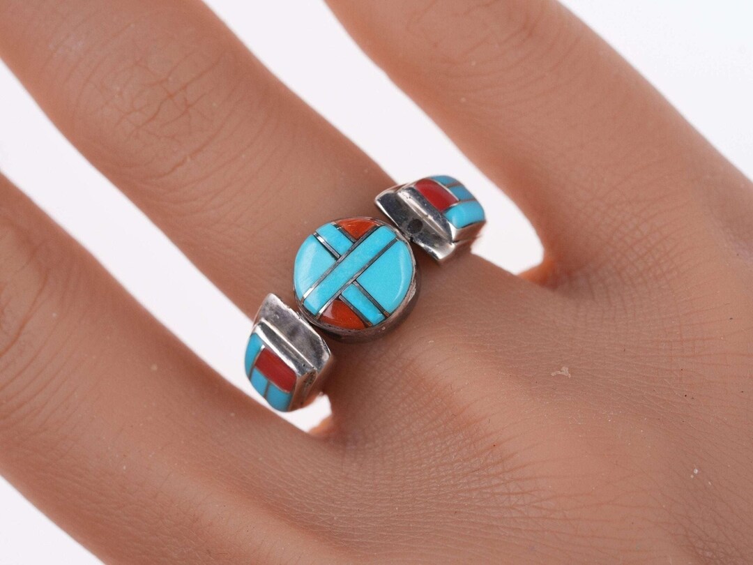 Sz5 Vintage Zuni Channel Inlay Sterling Spinner Ring - Etsy