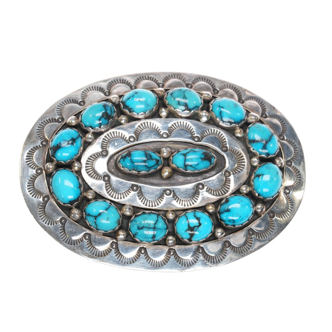 Vintage Navajo Sterling Turquoise Cluster Belt Buckle/bolo Combo - Etsy