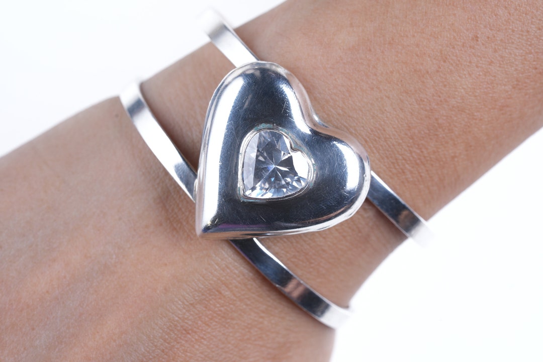 Retro Dulce Mexican Sterling Heart Cuff Bracelet - Etsy