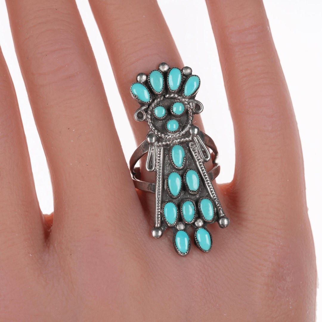 Sz8 Alice Platero Navajo Silver Turquoise Cluster Kachina Ring - Etsy