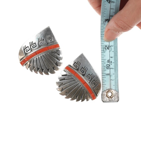 Alvin and Lula Begay Navajo silver and coral earrings - Gem