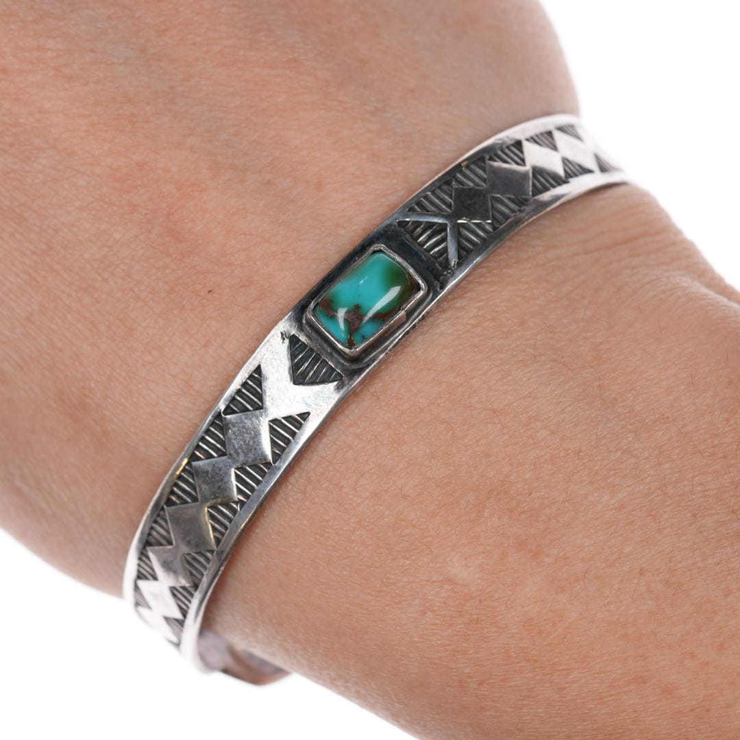 6.5 C1950's Navajo Arrow Form Silver Royston Turquoise Cuff Bracelet - Etsy