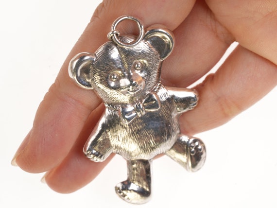 Retro Sterling silver Teddy bear pendant - Gem