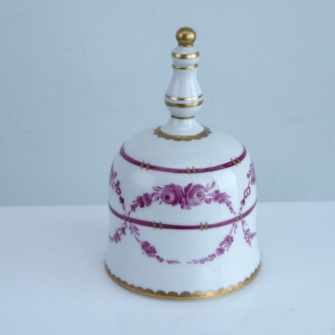 C1900 Carl Thieme Dresden Porcelain Dinner Bell With Hand Painted Puce ...