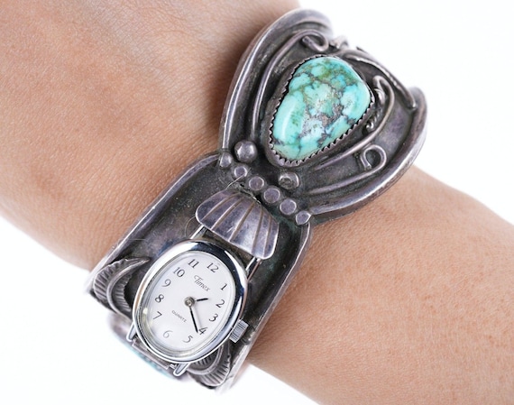 6" vintage navajo cuff bracelet watch band sterling t… - Gem