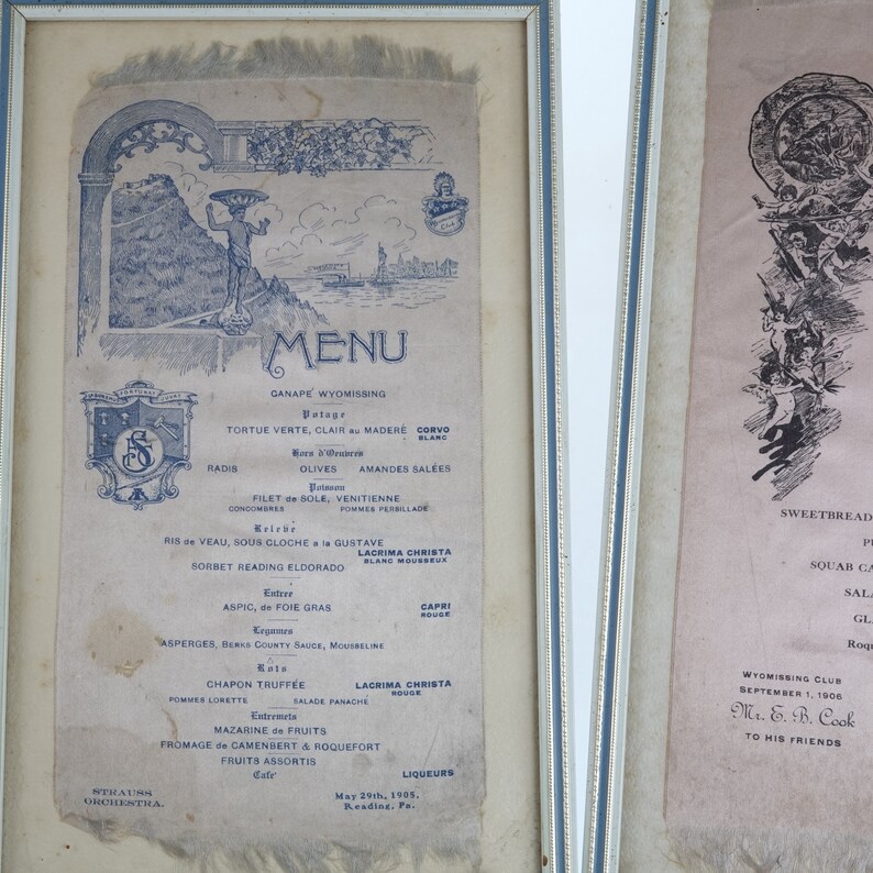 1905 Silk Menus From Reading PA Wyomissing Club - Etsy