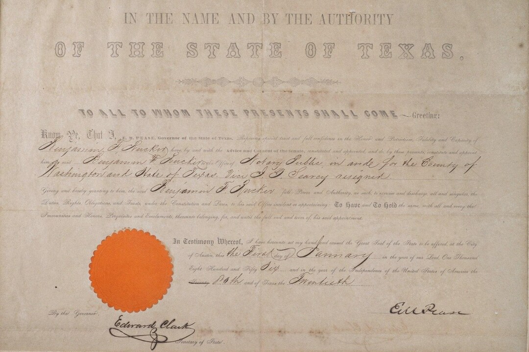 1856 Texas Governors Elisha M. Pease/edward Clark Signed Document - Etsy