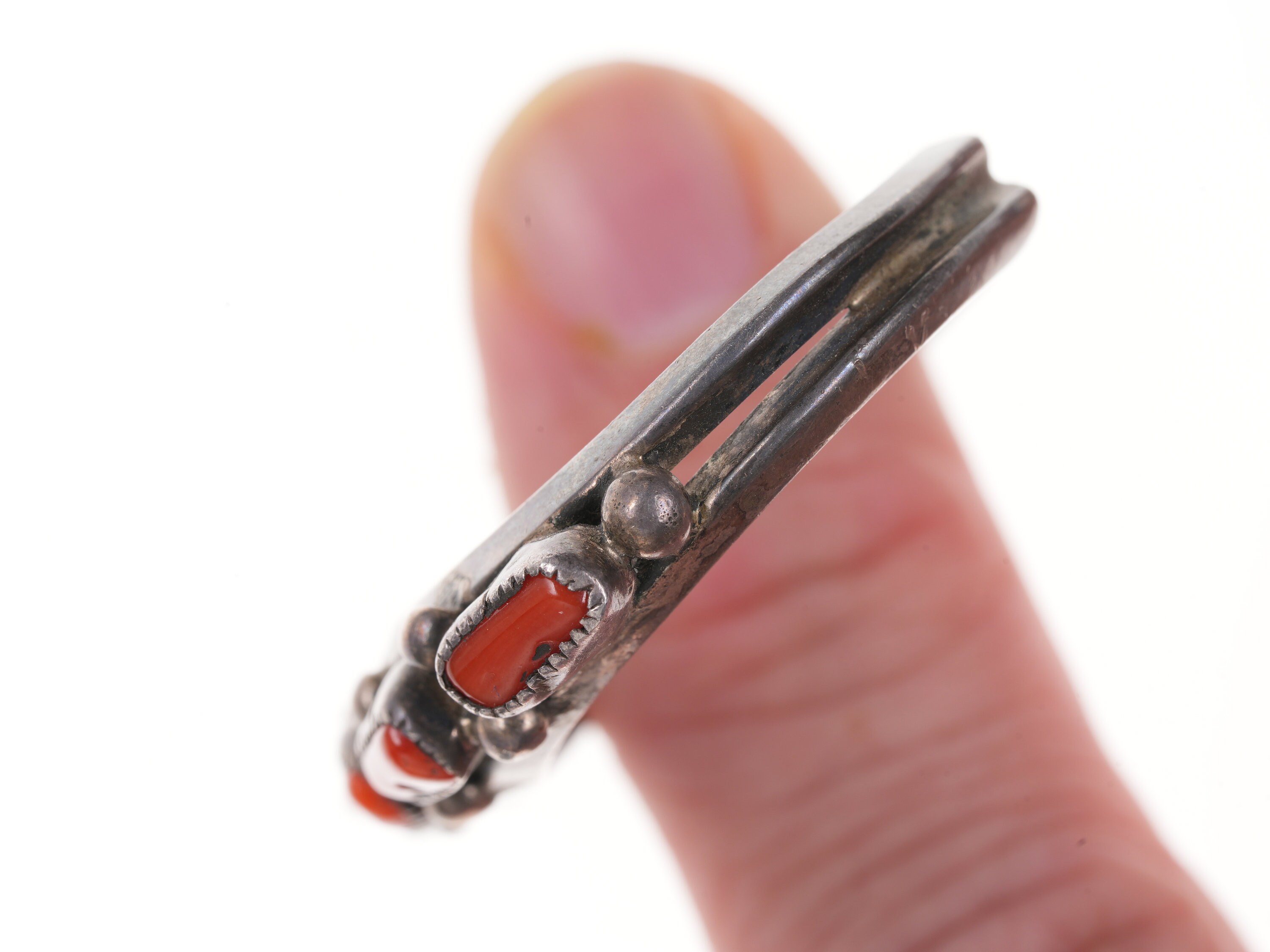 Vintage Old Pawn Childs Native American Silver/coral Row Cuff - Etsy