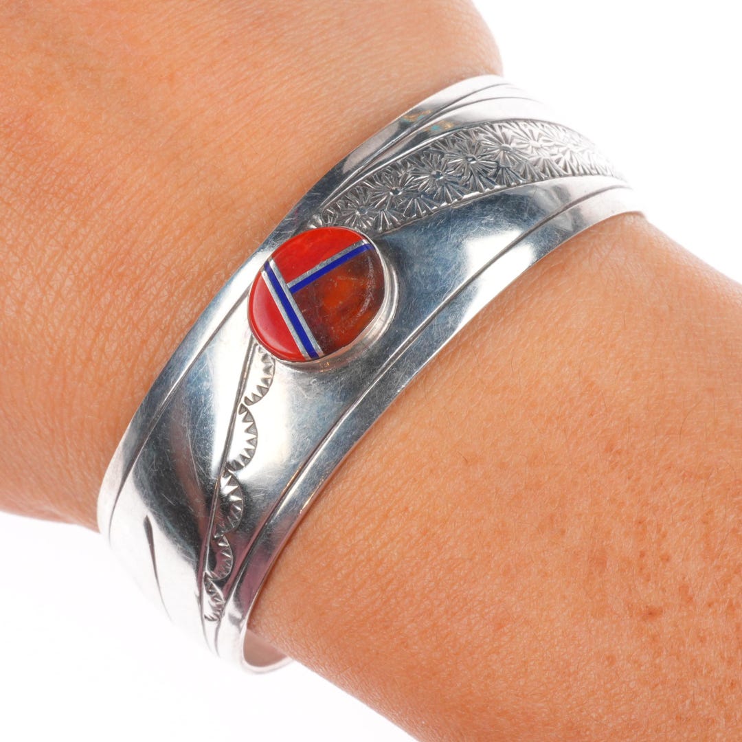 6.3" Benson Sam Navajo Sterling Silver Vintage Cuff Bracelet Coral ...