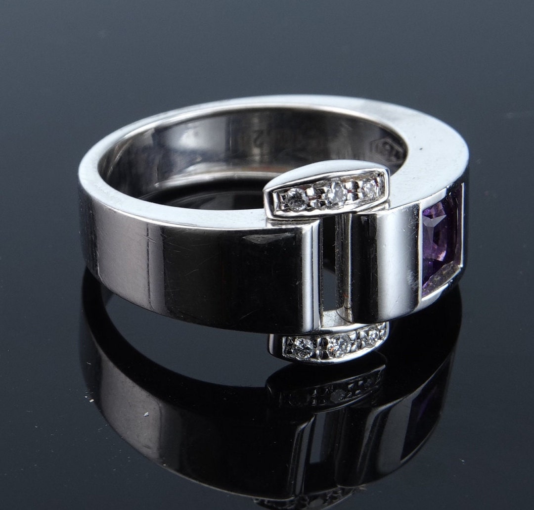Sz6.75 Piaget 18k White Gold Diamond and Amethyst Ring miss Protocole ...
