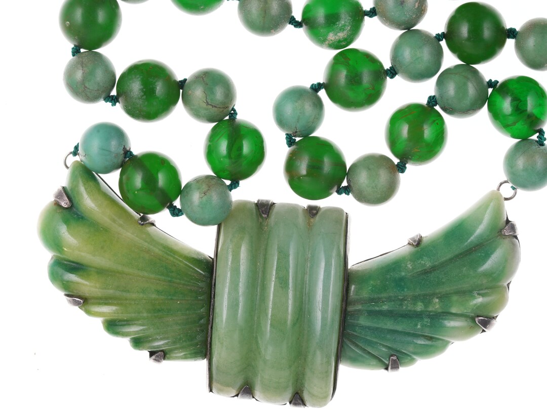 C1940's Mexican Sterling Carved Hardstone and Bakelite Necklace - Etsy