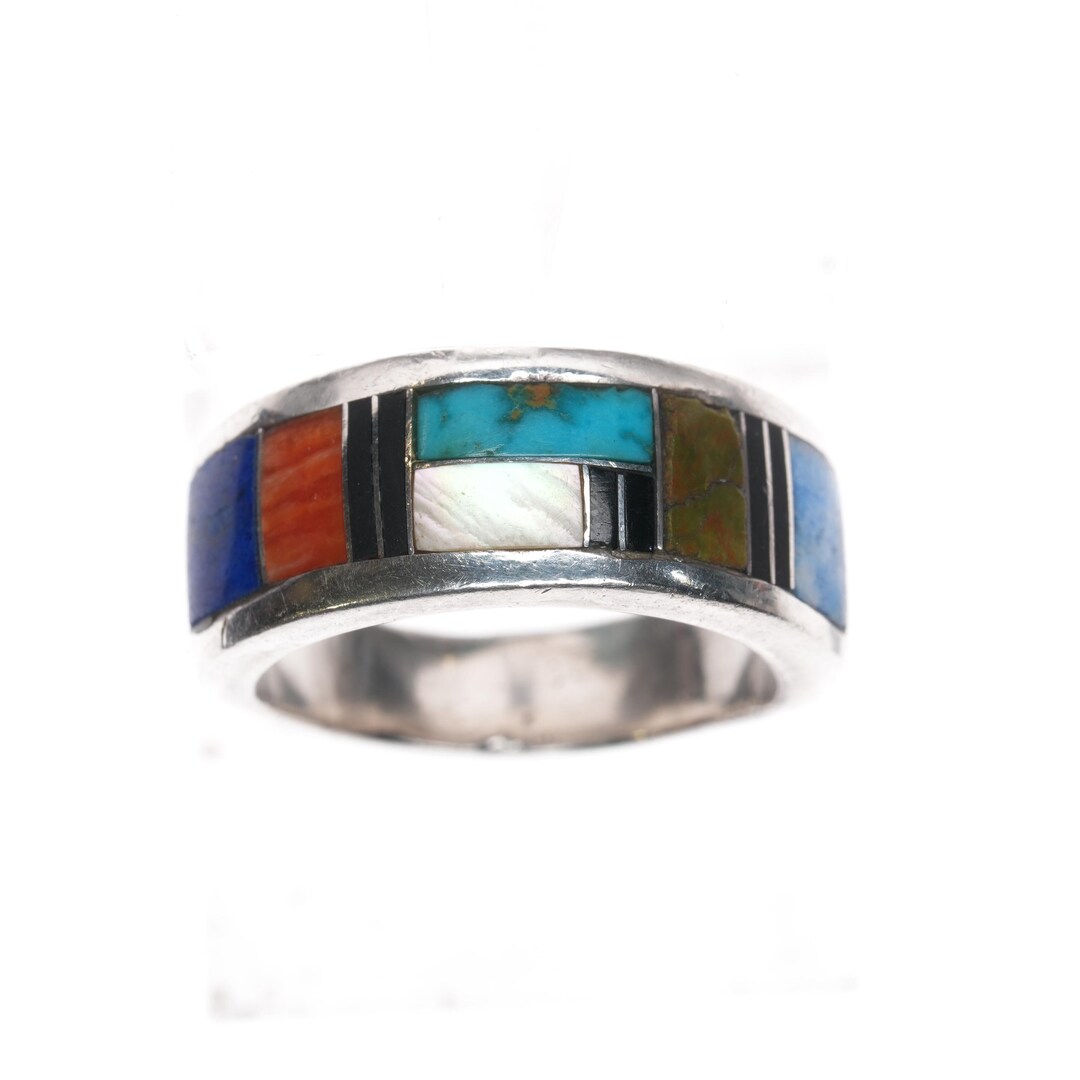 Sz9.5 Frank Chee Navajo Sterling Multi-stone Channel Inlay Ring - Etsy