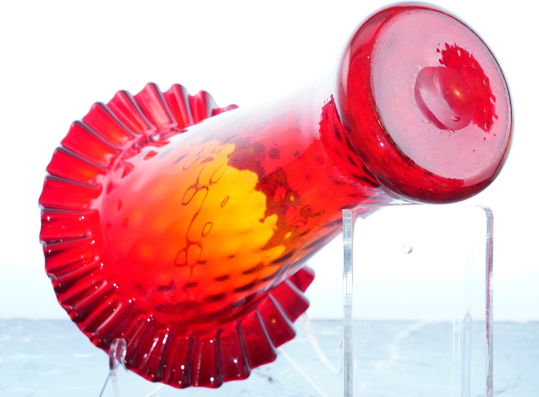 Large C1890 Pigeon Blood Glass Optic Ruffled Vase - Etsy