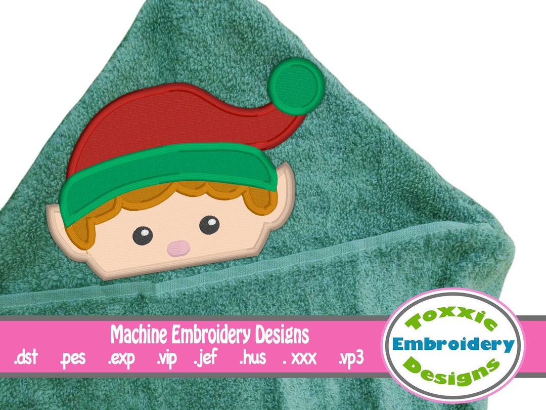 Elf Peeker Hooded Towel Machine Embroidery Applique Design Santa's ...
