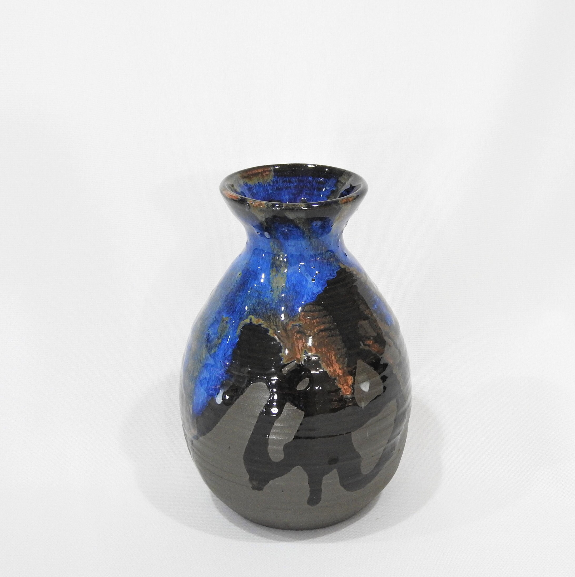 Sake Bottle Ocean Blue Glazed Top, Rough Bottom Surface Gray, Tokkuri ...
