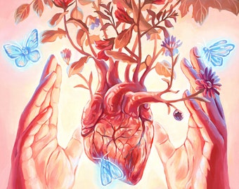 Inner Garden 11x17 Print Painting Art Reproduction Heart Flowers ...