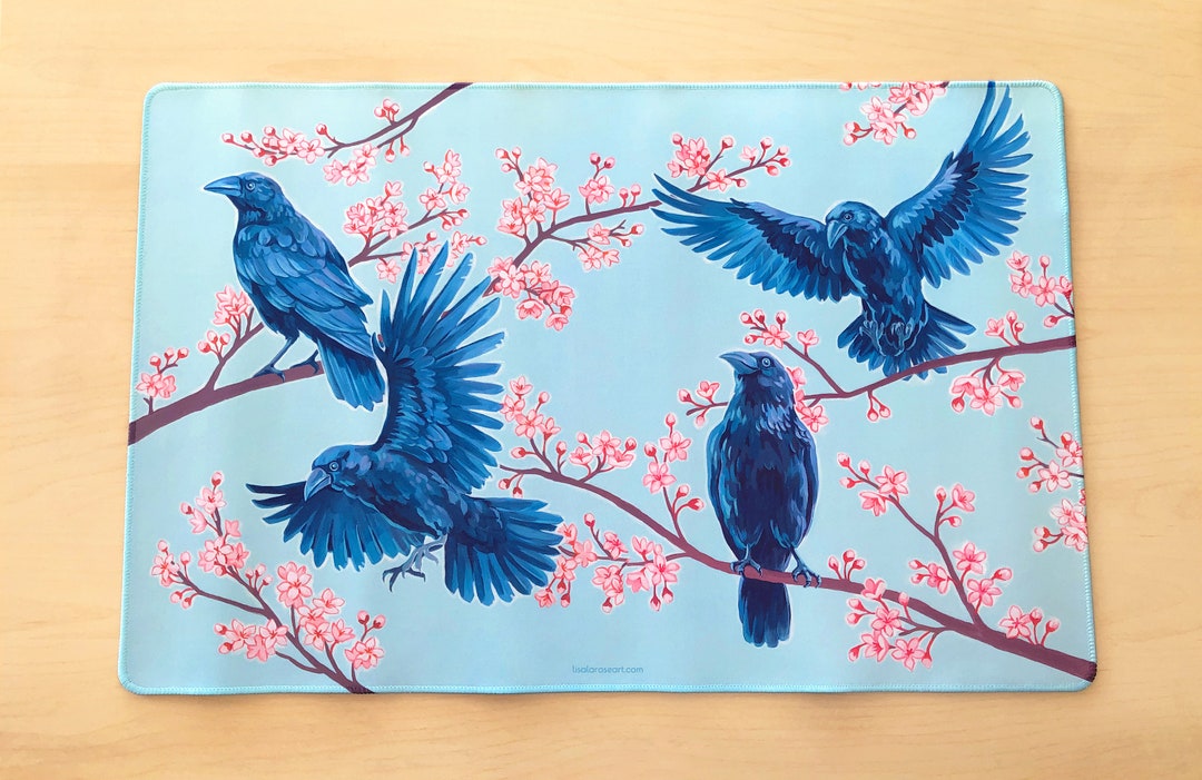 Murder in Spring Desk Mat Crow Cherry Blossoms Mousepad XL - Etsy