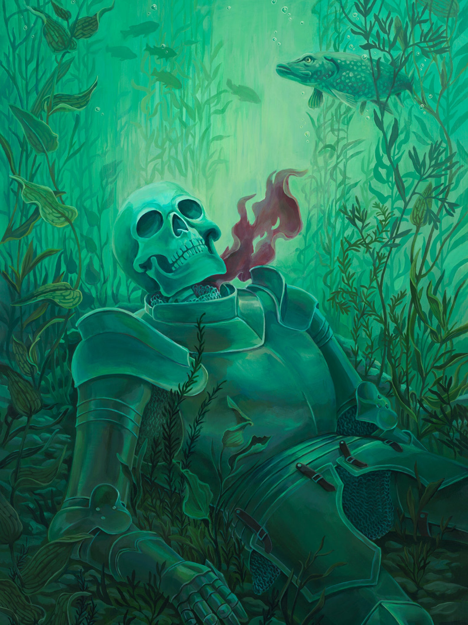Underwater Knight 18x24 Print Skull Skeleton Medieval Sunken | Etsy
