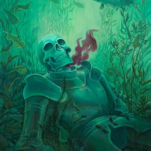 Underwater Knight 18x24 Print Skull Skeleton Medieval Sunken Armor Hero ...