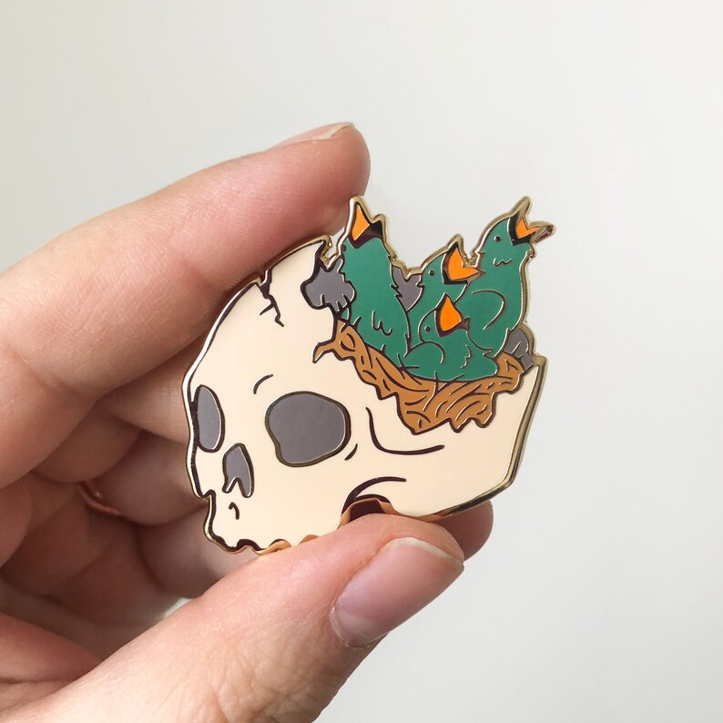 Skull Nest Baby Birds Skeleton Hard Enamel Lapel Pin - Etsy