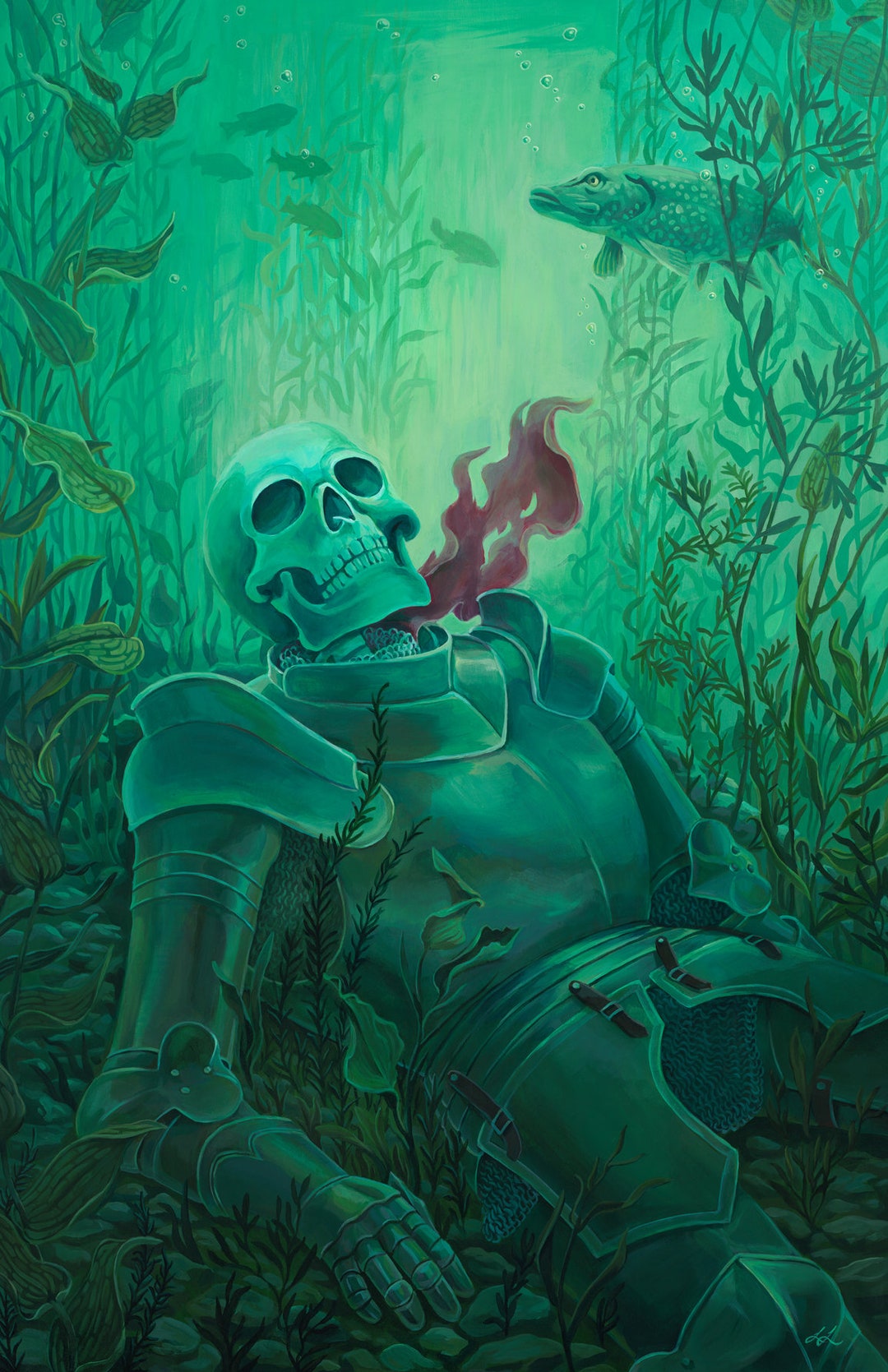 Underwater Knight 11x17 Print - Skull Skeleton Medieval Sunken Armor ...