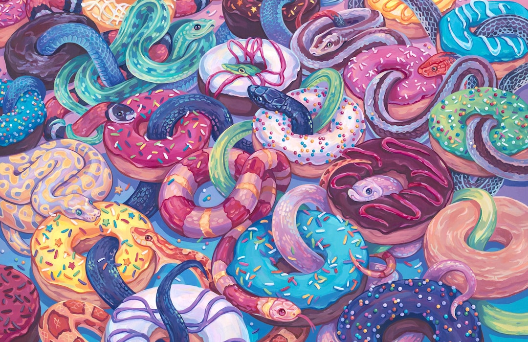 Snakery Bakery 17x11 Print - Cute Snake Donut Colorful Food Dessert ...